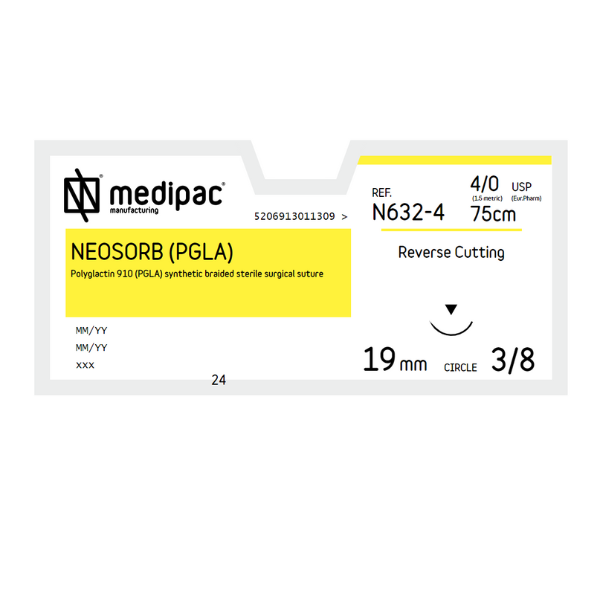 Pack de 24x N632-4 Neosorb Pgla 4/0 75 cm 19 mm 3/8 RC - Medibloux